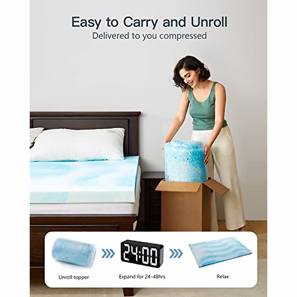 PERLECARE 3 Inch Queen Memory Foam Mattress Topper for Pressure Relief, Cooling Gel Infusion, CertiPUR-US Certified