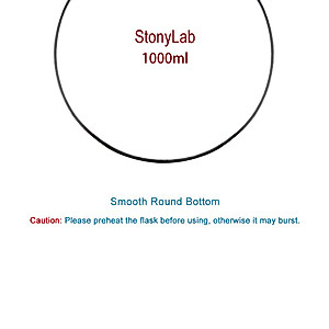 StonyLab Glass 3 Neck Round Bottom Flask RBF, with 24/40 Center and Side Standard Taper Outer Joint (1L)