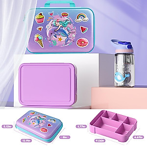 WayEee Lunch Box with Lunch Bag Bento Box Set for Girls - Insulated Lunch Bag with 4 Compartment Bento Box Water Bottle Ice Pack Silicon Cap Salad Container for Kids Back to School Ideal for Age 6-15