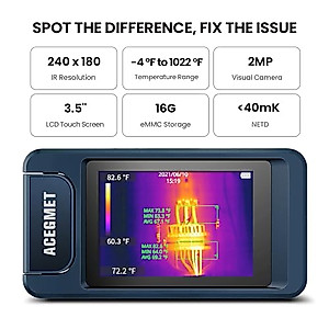 ACEGMET P200 Thermal Camera, 90° Rotating Lens Thermal Imaging Camera with 2MP Visual Camera, 240 x 180 IR Resolution Infrared Camera, 20Hz, 3.5" Touch Screen Thermal Imager, -4°F~1022°F, IP54