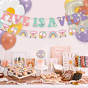 Sinasasspel Five is a Vibe 5th Birthday Party Decorations Groovy Banner Cake Toppers Daisy Foil Balloons for 60s 70s Five Year Retro Hippie Party Supplies Groovy Party Favors