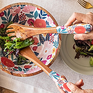 over&back 2pc 12" Wooden Serving Utensils by Jess Phoenix - Wood Fork and Spoon Set to Serve Meals and Mix Salad - Pairs with all our Acacia Serveware