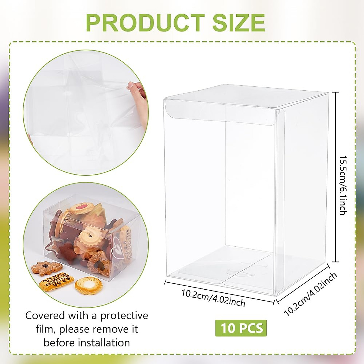 BENECREAT 10pcs Clear Favor Box 4x4x6 Inches Plastic Gift Packing Box for Candy Choclate and Dessert, Baby Shower Party Treats, Valentine Festival Gift Packaging