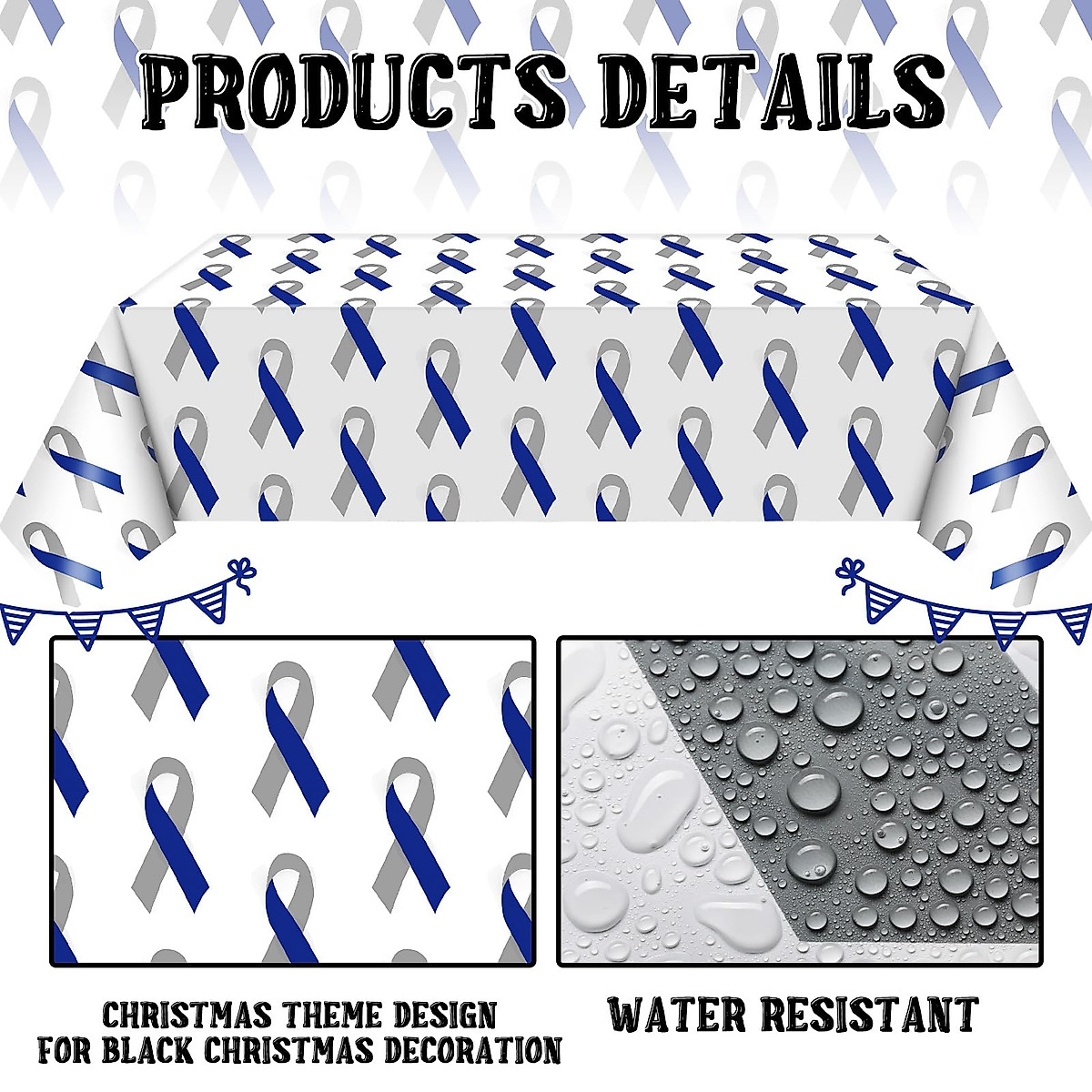 Buryeah 3 Pcs Diabetes Awareness Tablecloth Type 1 Diabetes Accessories Blue and Gray Ribbon Rectangle Disposable Plastic Table Covers Diabetes Awareness Month Decoration for Home Community Events