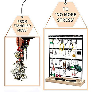 ANNDOFY Earrings Organizer Jewelry Display Stand, 5-Tier 100 Holes Earring Holder Rack for Hanging Earrings, Metal and Wood Basic Large Storage Earring Jewelry Display Tree as Women Girls Gift
