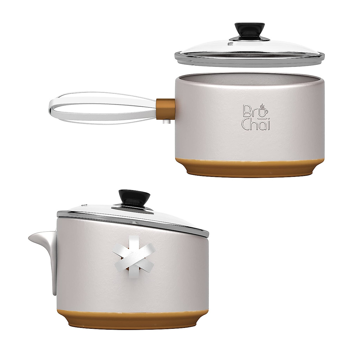 BruChai Brewer - Classic Chai Brewing Pot with Built-In Mesh Strainer - No-Mess Brewing Vessel with Non-Stick Coating - Patented Handy Brew & Pour Steel Teapot with Burn-Proof Handle