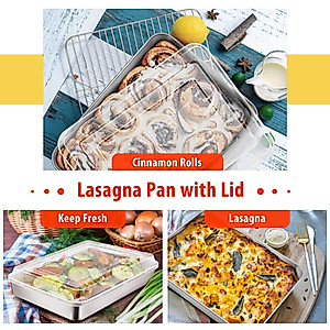 TeamFar Bakeware, Stainless Steel Bakeware Set with Baking Sheet and Rack, Lasagna Pan with Lid, Square & Round Cake Pan with Lid, Muffin Pan & Loaf Pan, Pizza Pan, Healthy & Dishwasher Safe