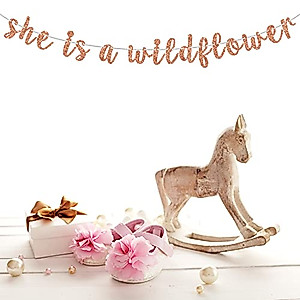 Rose Gold Glitter She is A Wildflower Banner, Welcome Baby Girl/Sweet Baby Girl, Gender Reveal/Baby Shower/Baby Girl 's 1st Birthday Party Decorations