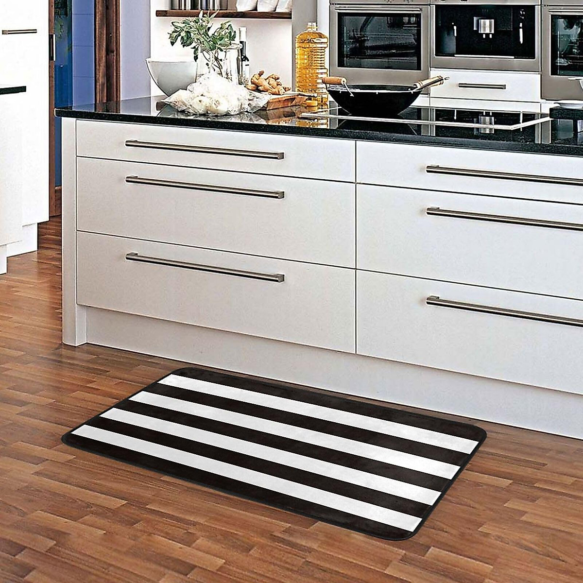 Kitchen Floor Mat White Black Stripe Non-Slip Kitchen Rug Comfort Rug for Floor, Office, Sink, Laundry 39 x 20 Inch