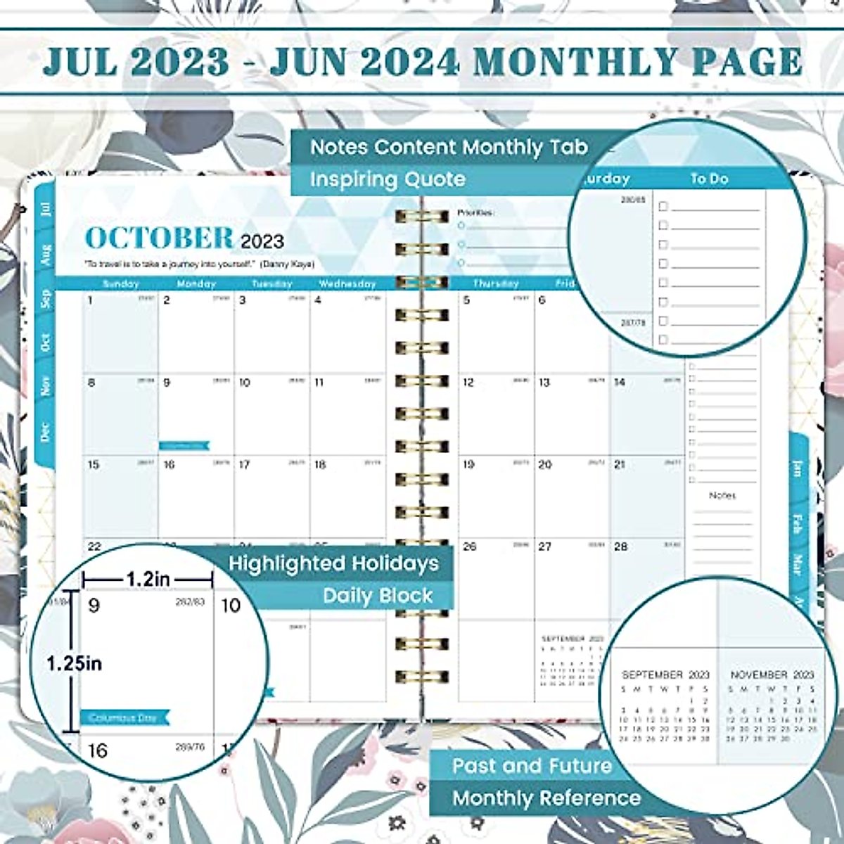 Planner 2023-2024 - Jul.2023 - Jun.2024, 2023-2024 Planner, Academic Planner 2023-2024, 2023-2024 Planner Weekly & Monthly with Tabs, 6.3" x 8.4", Hardcover with Back Pocket + Twin-Wire Binding, Daily Organizer - Petunia