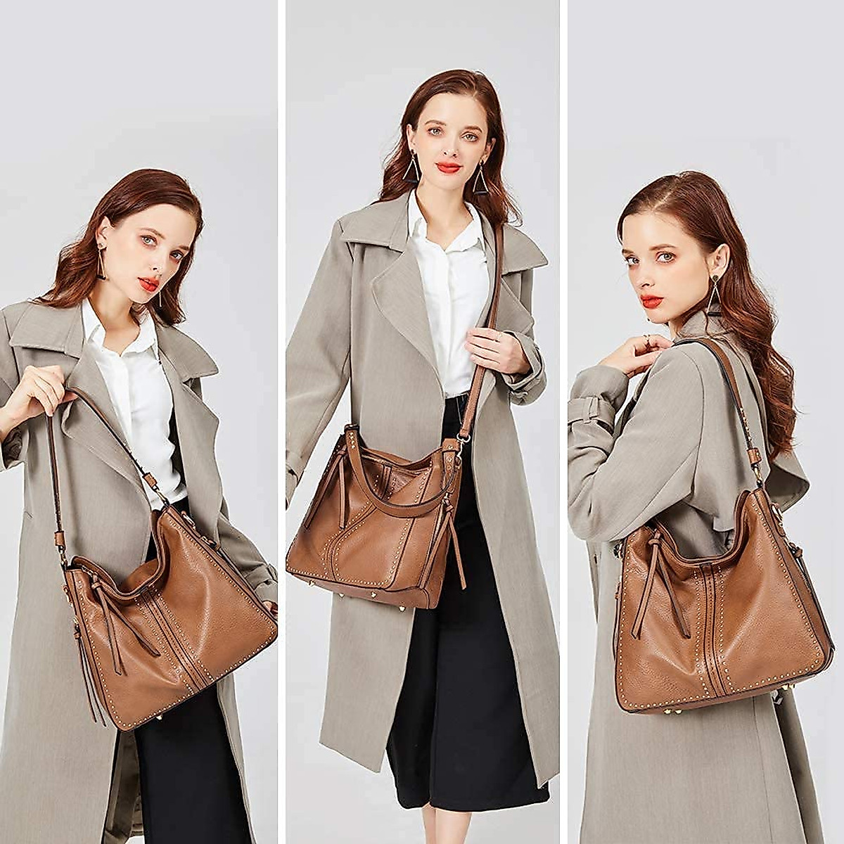 Large Hobo Handbag for Women Studded Leather Shoulder Bag With Crossbody Strap MWC-1001 BLUE