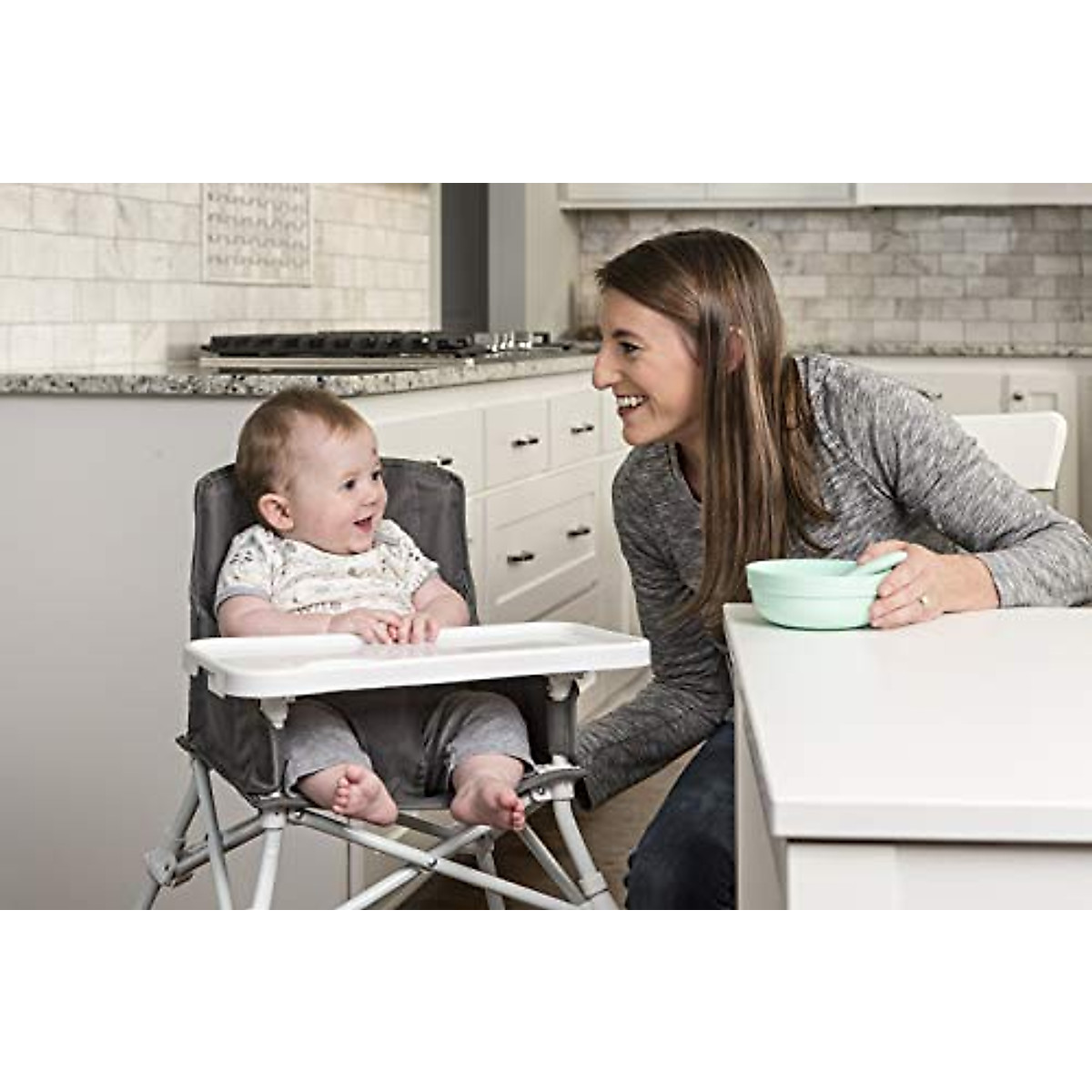 Regalo My High Chair Portable Travel Fold & Go Highchair, Indoor and Outdoor, Bonus Kit, Includes Tray with Cup Holder, Grey