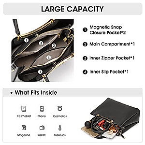 Kattee Women Soft Genuine Leather Satchel Bags Top Handle Crossbody Purses and Handbags (Black)