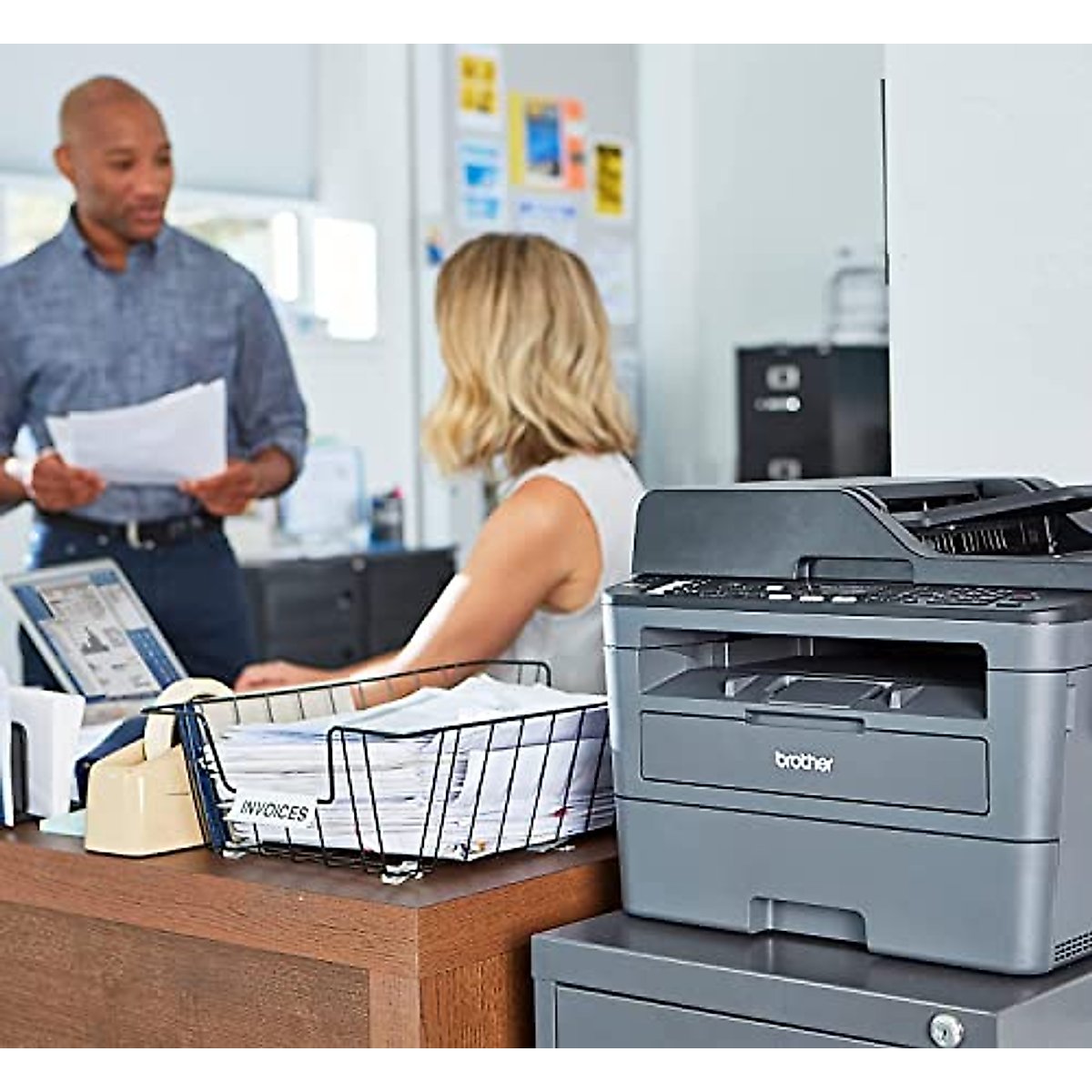 Brother MFC L26 Series All-in-One Laser Printer, Print, Copy, Scan, Fax - 26 ppm, 2400 x 600 dpi, 250 Sheets, Wireless, Mobile Printing, Auto 2-Sided Printing, with MTC Printer Cable