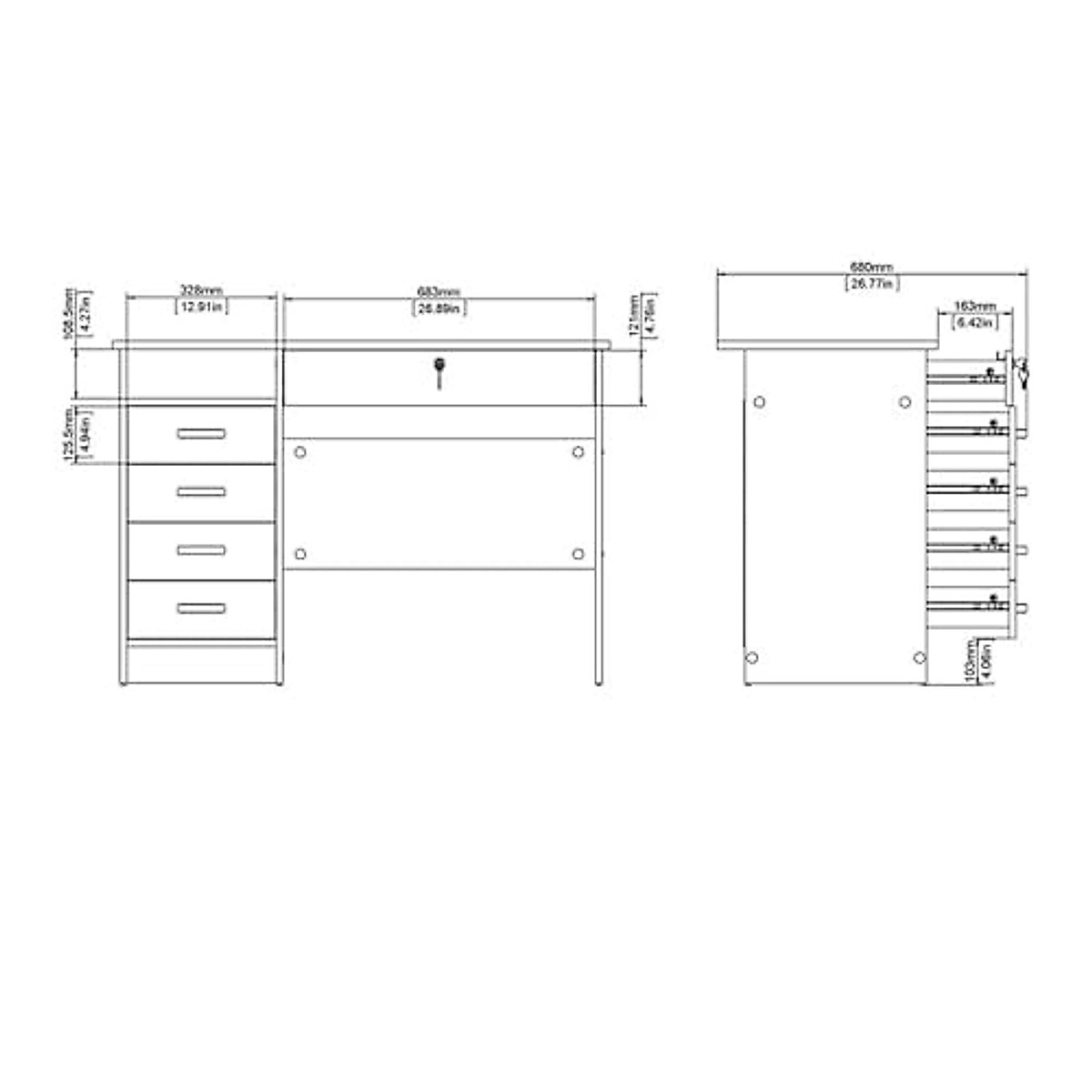 Tvilum, Dark Chocolate Walden Desk with 5 Drawers