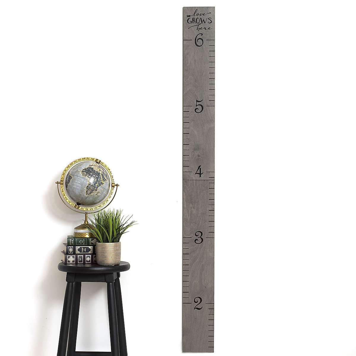 Headwaters Studio Height Ruler for Wall - Child Height Wall Chart, Height Chart for Kids Growth Chart for Wall Growth Chart Wood, Wooden Growth Chart for Wall - Love Grows Here Skinny Gray - 63"x5.75"