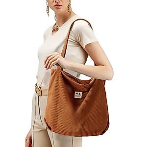 Corduroy Tote Bag for Women, Tote Bag with Zipper Large Capacity Shoulder Bag with Inner Pocket Handbag for Travel, Khaki