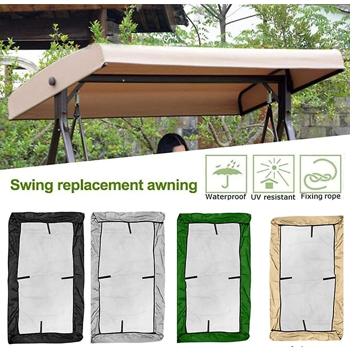 Swing Canopy Replacement Cover,Outdoor Swing Canopy Replacement Porch Top Cover Seat Furniture 2-3 Seater Waterproof Top Cover for Patio Swing Garden Swing Outdoor,Green