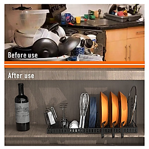 EMT ETRENDS Pots and Pans Organizer, Adjustable 2 Packs Pot Organizer with 7 Dividers and Bottom Mesh, Expandable Pot and Pan Organizer for cabinet, Kitchen Counter, Black…