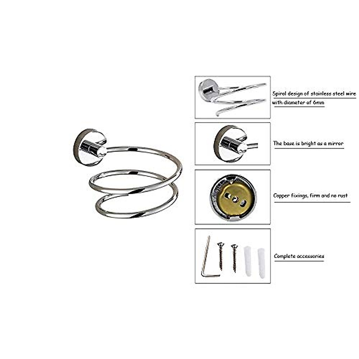 Hair Dryer Holder Wall Mount, Stainless Steel Blow Dryer Rack, Chrome Finished, Hidden Mounted, Copper Fastening