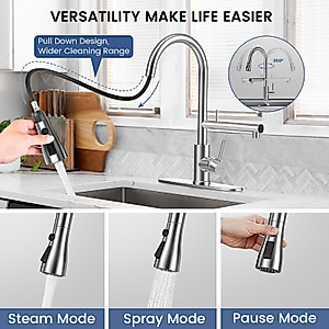 Kitchen Faucet, 2024 Upgraded Filter Water Kitchen Faucet with Pull Down Sprayer, Brushed Nickel Stainless Steel High Arc 1 Or 3 Hole Kitchen Sink Faucet for Remove Chorine and Harmful Substances