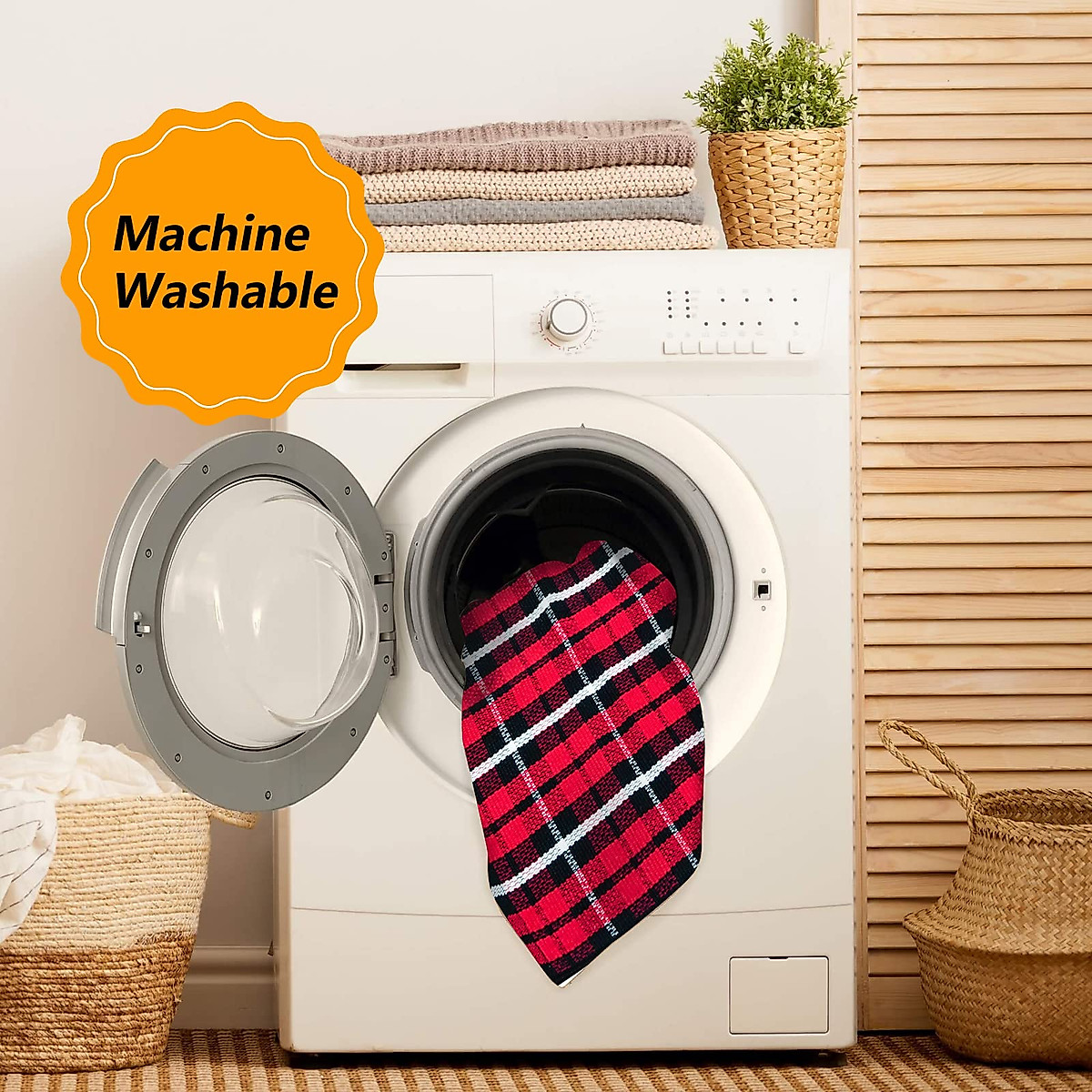 YINLUMY Christmas Buffalo Plaid Outdoor Doormat 23.6” x 51.2 Black/Red Checkered Rug,Cotton Hand-Woven Washable Front Layered Door Mats Reversible Fall Porch Rug for Farmhouse/Entryway/Patio