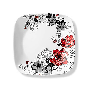 Corelle Boutique Square Chelsea Rose Chip Resistant Lunch Plate 9in (22.5cm) 6 Pack