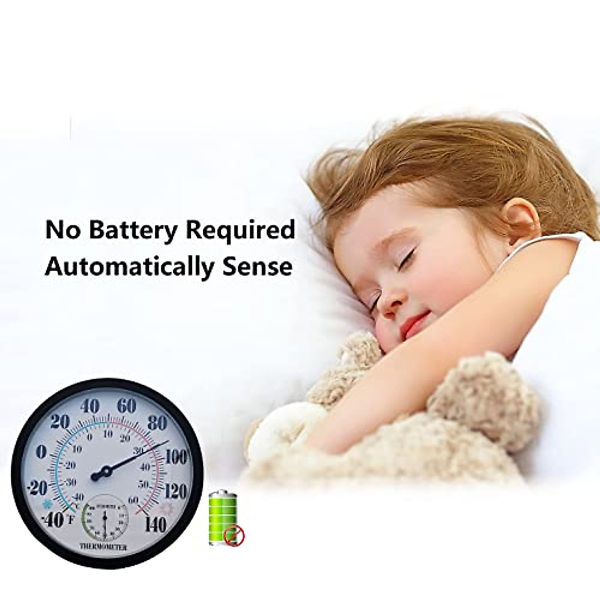 LayscoPro Indoor Outdoor Thermometer Garden Wall Patio Weather Thermometer Hygrometer, No Battery Needed Large Number for Easy Reading, Hanging Decor Round 10" in Diameter (Black)