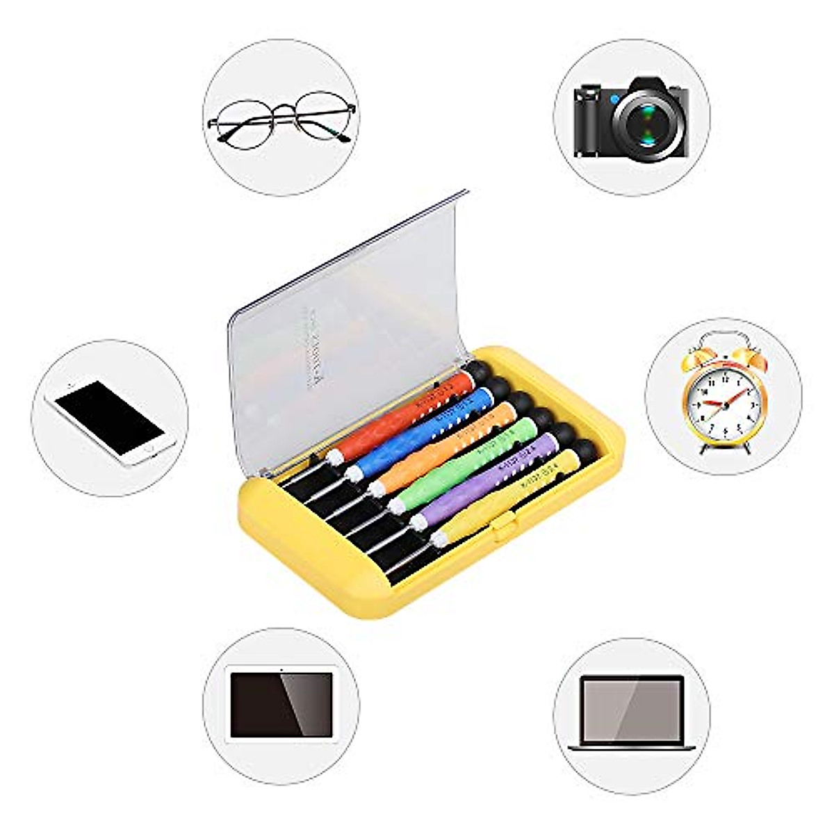 KER Precision Screwdriver Set of 6, Mini Screw Driver Professional Repair Tool Kit for Eyeglass, Glasses, Sunglasses, Electronics, Small Toys, PC, Clock and Watch (yellow)