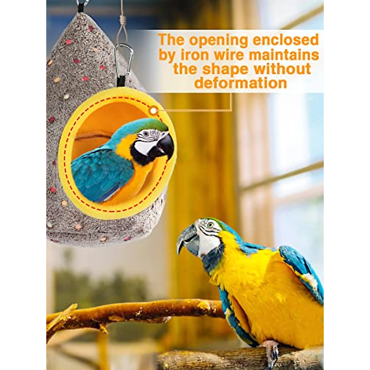 Winter Warm Bird Nest, Plush Bird Bed for Cage with Fixable Opening to Keep Shape, Parrot Hammock Snuggle House, Gift for Macaws African Grey Amazon Parrot Cockatiel