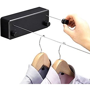 Retractable Clothesline Adjustable Drying Line for Cloth Laundry Outdoor/Indoor with Stainless Steel Double Rope Wall Mounted 13.8 Feets Clothsline (Black)