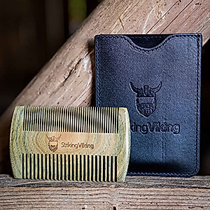 Sandalwood Beard Comb and Case - Pocket Sized Wooden Beard & Mustache Comb with Fine & Coarse Teeth - Perfect for Use with Balms and Oils - Striking Viking (Black)
