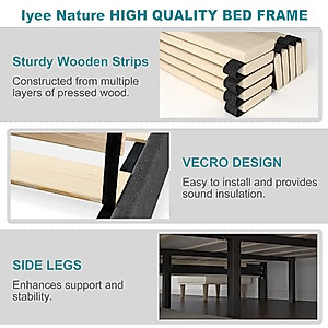 IYEE NATURE Queen Bed Upholstered Platform with Headboard and Strong Wooden Slats, Strong Weight Capacity, Non-Slip No Box Spring Needed, Easy Assembly,Dark Gray