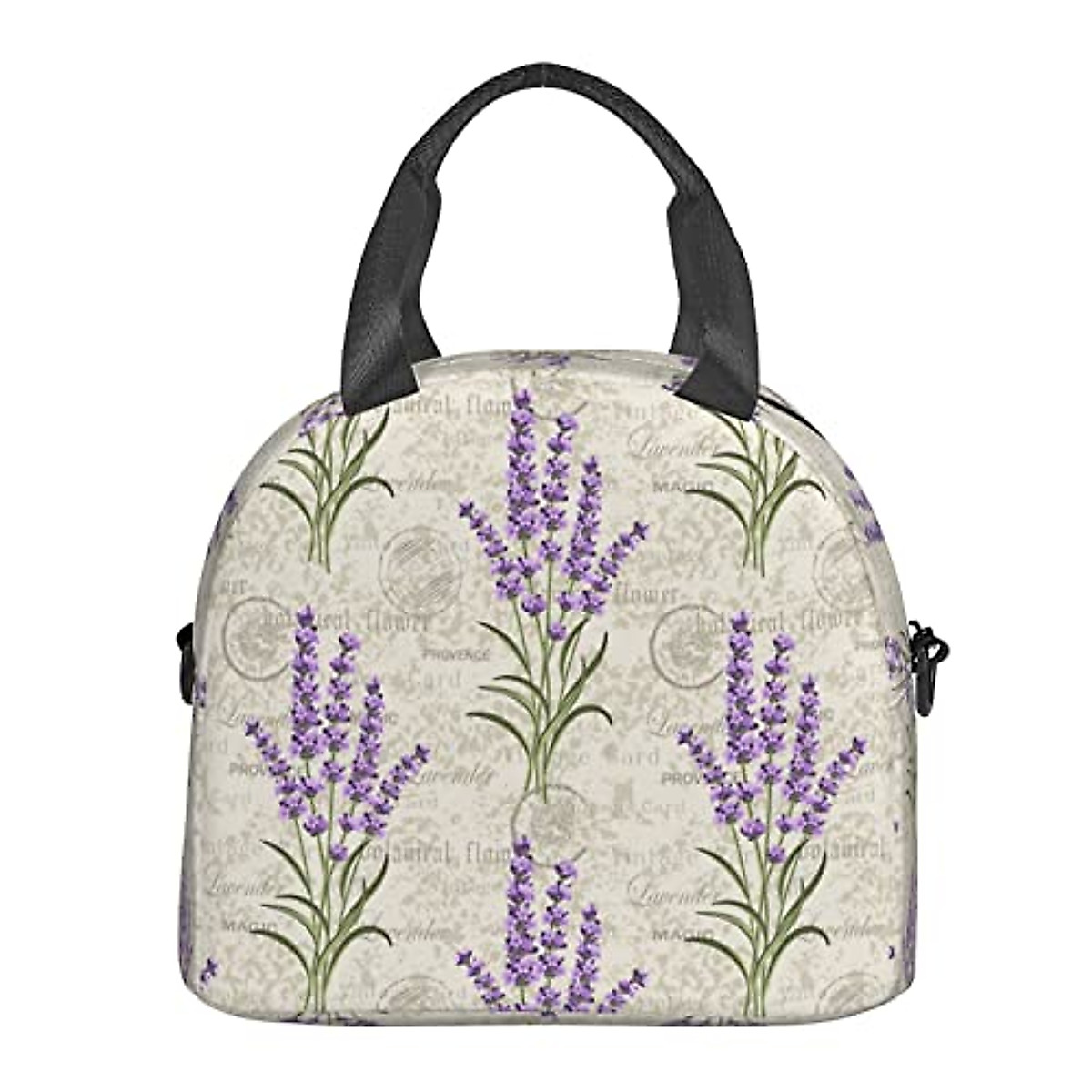 Vintage Lavenders Floral Lunch Bag Reusable Insulated Lunch Tote Bag Lunchbox Container With Adjustable Shoulder Strap For Office Work School Picnic Travel