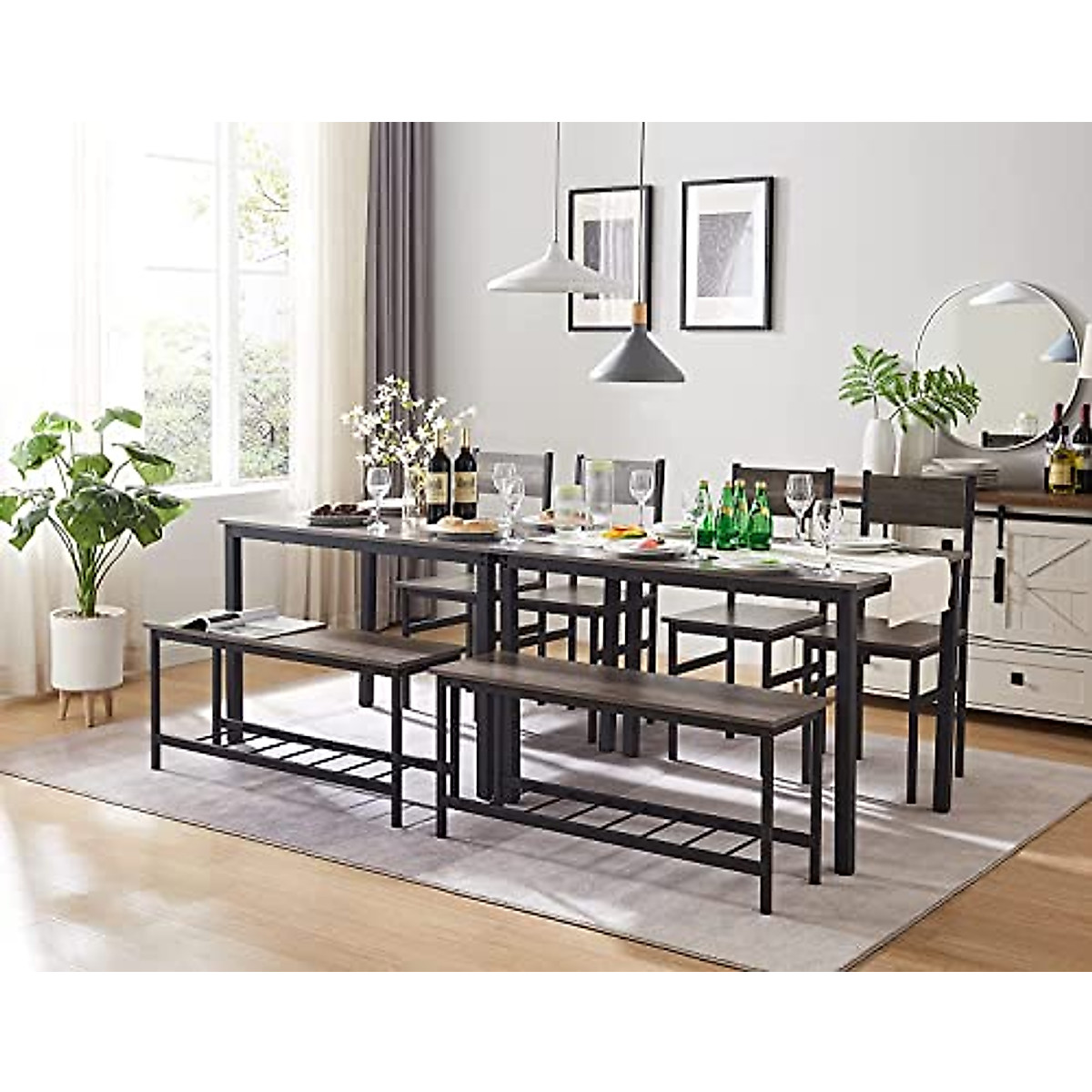 Dining Room Table Set,Kitchen Table and 2 Chairs with Bench,Wood Breakfast Table Set with Storage Racks for Small Space,Apartment,Dining Room, Home Office