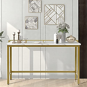 LZ LEISURE ZONE 4-Piece Counter Height Sets, Modern Extra Long Console Dining Table Set, Bar Kitchen Set with 3 PU Stools (Gold+Beige, 4 Pieces)