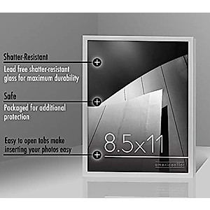 Americanflat 8.5x11 Picture Frame in Silver - Thin Border Frame with Shatter Resistant Glass - Horizontal and Vertical Formats for Wall and Tabletop