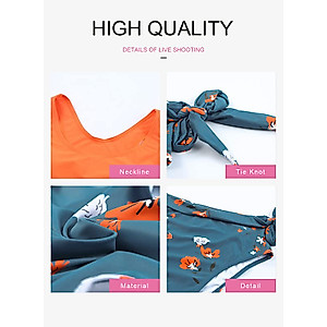 Dokotoo Womens 2 Piece Swimsuit Scoop Neck Sleeveless Racerback Tummy Control High Waisted Tie Knot Flattering Bathing Suits Long Lined Floral Bikini Orange Large