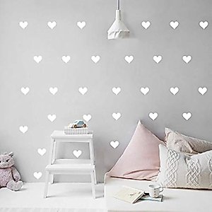 White Heart 2inchx120 Pieces Wall Decal Vinyl Sticker for Baby Kids Children Boy Girl Bedroom Decor Removable Nursery Decoration (White)