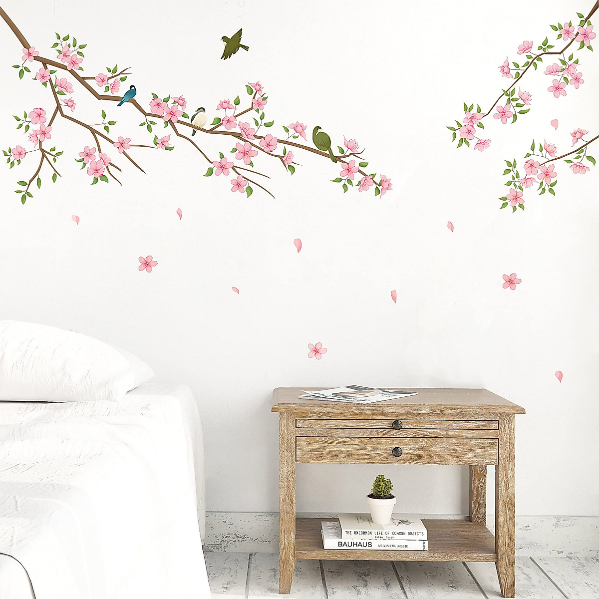 Runtoo Cherry Blossom Wall Decals Flower Tree Branch Wall Stickers Girls Bedroom Living Room Nursery Wall Art Decor
