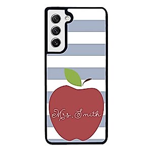 Apple Teachers Appreciation Personalized Black Rubber Phone Case Compatible With Samsung Galaxy S23 S23+ Ultra S22 S22+ S21 S21FE S21+ S20FE S20+ S20 Note 20 S10 S10+ S10e