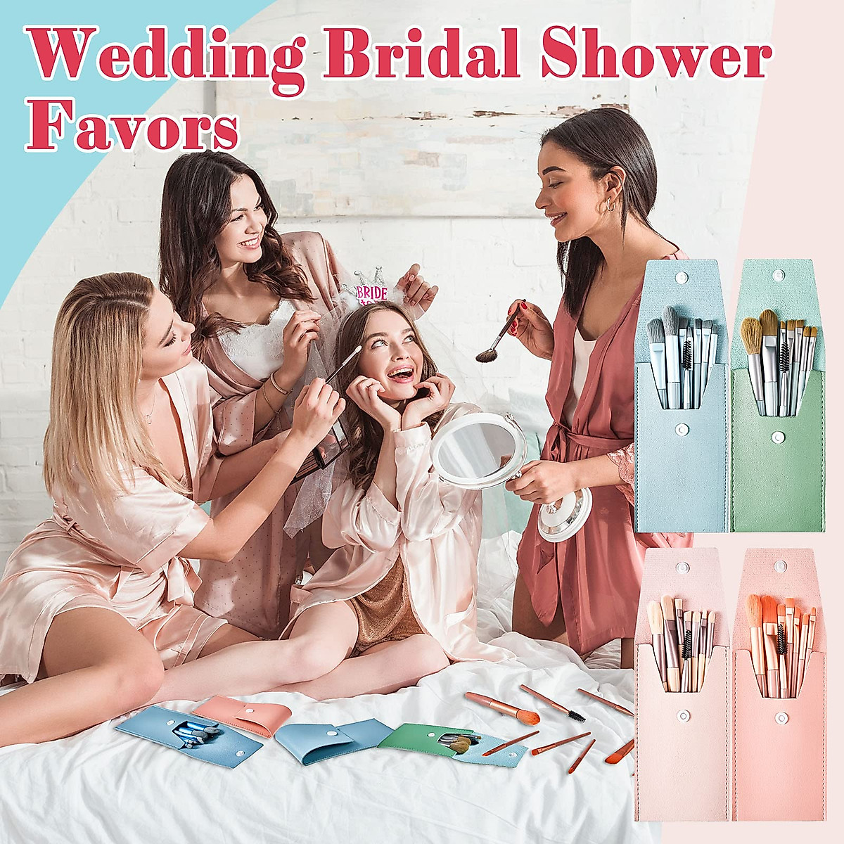 Zhehao 8 Sets Travel Makeup Brush Set Brushes Bag Bridesmaid Gift Foundation Brush with Travel Makeup Bag for Wedding Bridal Shower Favors Bachelorette Party Gift