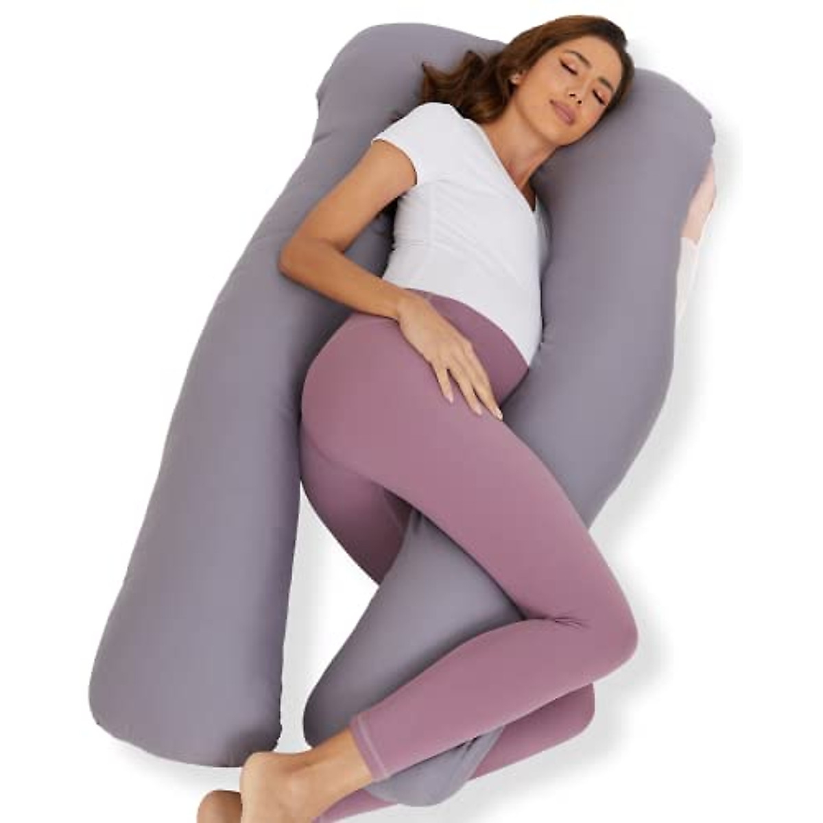 Roomate Pregnancy Pillows, U Shaped Full Body Maternity Pillow with Removable Cover - Support for Back, Legs, Belly, Hips for Pregnant Women, 57x 27 Inch Pregnancy Pillows for Sleeping, Grey