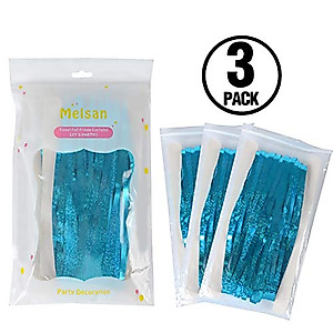 Foil Fringe Curtains Party Decorations - Melsan 3 Pack 3.2 x 8.2 ft Tinsel Curtain Party Photo Backdrop for Birthday Party Baby Shower or Graduation Decorations Teal