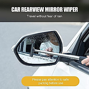 GreceYou Retractable Car Rearview Mirror Wiper Portable Auto Mirror Squeegee Cleaner Long Handle Car Cleaning Tool Mirror Glass Mist Cleaner, Length Up to 98cm/38.6inch (Black)
