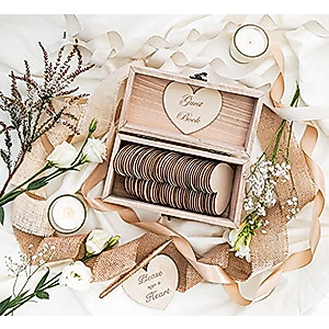 Jecor Alternative Guest Book Box - Wedding Guest Book Alternative - 62 Large Wooden Hearts - Also for Baby Shower, Bridal Shower, Anniversary, Birthday, Retirement, Funeral Guest Book Alternatives