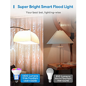 meross Smart Light Bulb, BR30 Flood WiFi LED Bulbs Compatible with Apple HomeKit, Alexa, Google Assistant & SmartThings, Dimmable E26 Multicolor 2700K-6500K RGBCW, 1300 Lumens 100W Equivalent, 1 Pack