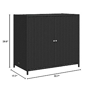 Gecheer Patio Storage Cabinet Outdoor Garden Storage Organizers Black 32.7" x 17.7" x 29.9" Poly Rattan 0223021C