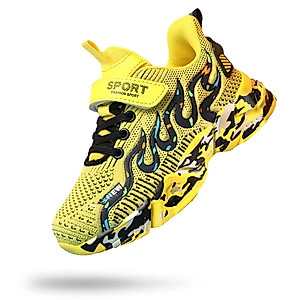 BTKSDAS Kids Shoes Non Slip Lightweight Casual Shoes for Girls Running Gym Golf Athletic Tennis Shoes Girls Sneakers for Kids Black/Yellow Size 3 Big Kid
