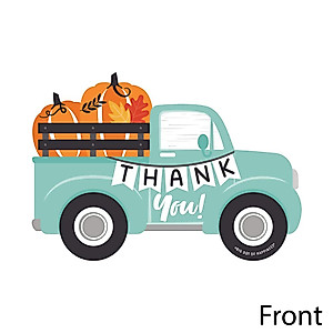 Big Dot of Happiness Happy Fall Truck - Shaped Thank You Cards - Harvest Pumpkin Party Thank You Note Cards with Envelopes - Set of 12